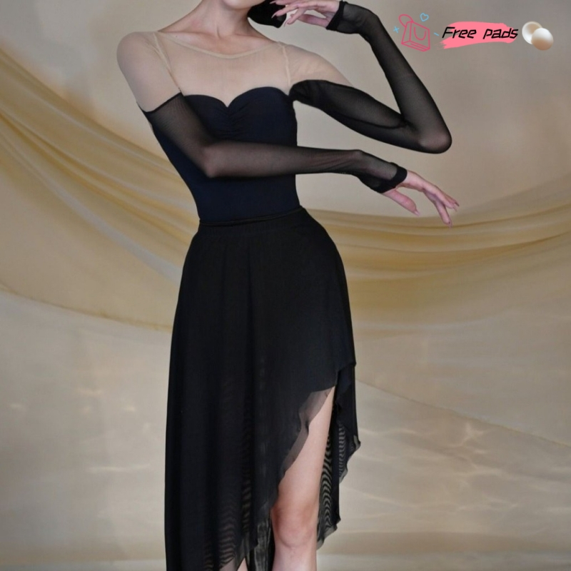 Classical Dance Mesh Dance Suit Black Camellia Body Suit Dance Costume ...
