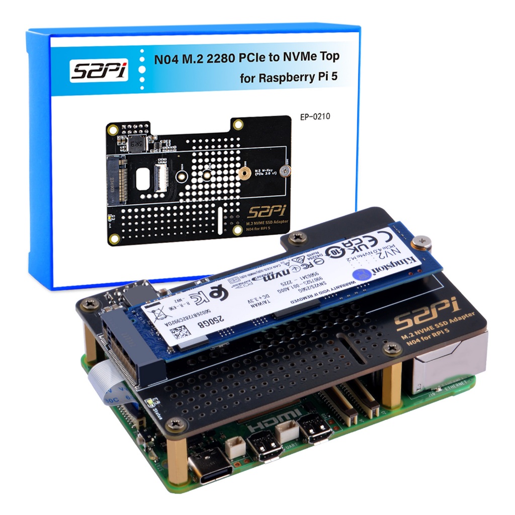 52Pi N04 for Raspberry Pi 5, NVME M.2 SSD(NVMe 2230, 2242, 2260, 2280 ...