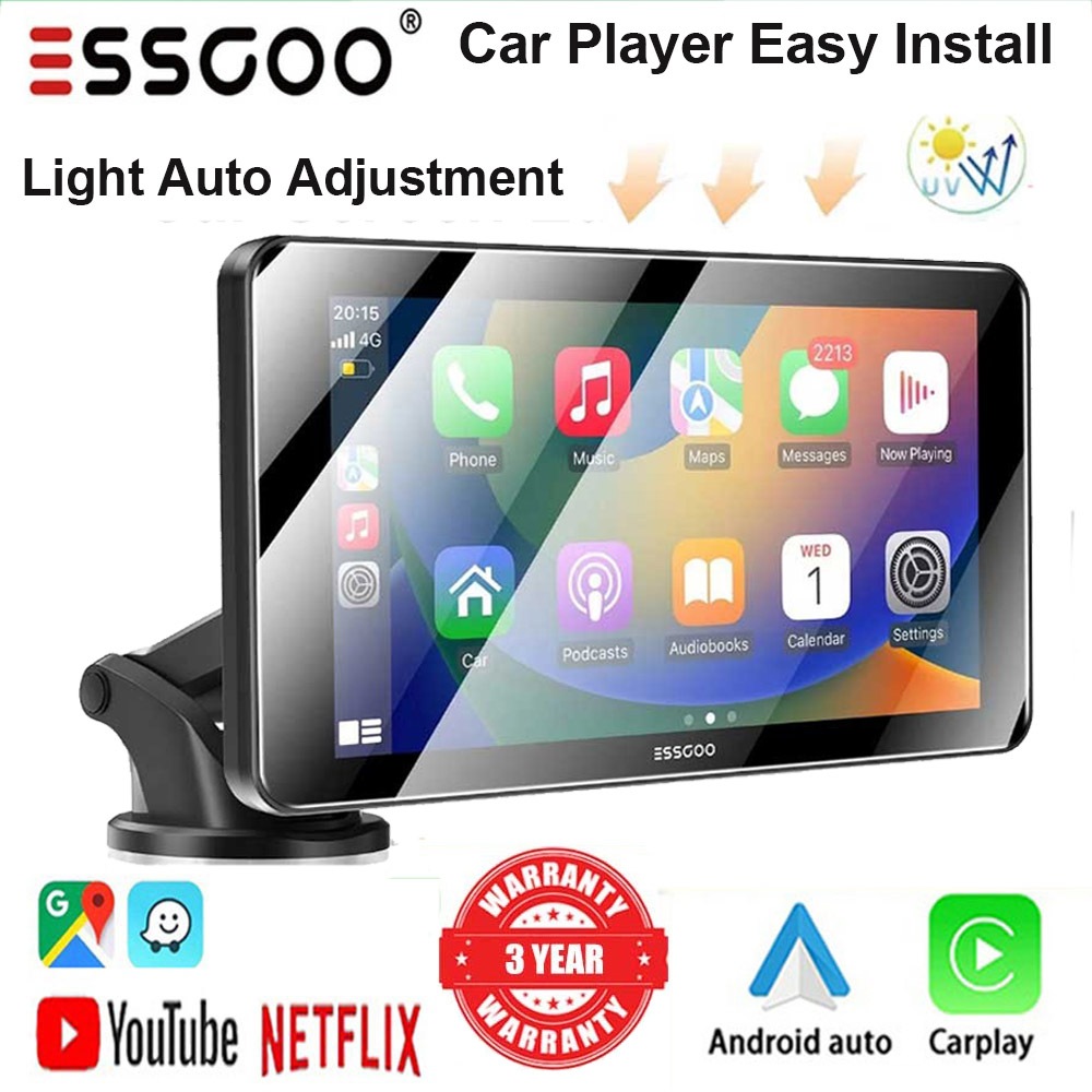 ESSGOO Portable Wireless Carplay &Auto 7 Car Stereo 2 Tone Car Radio ...