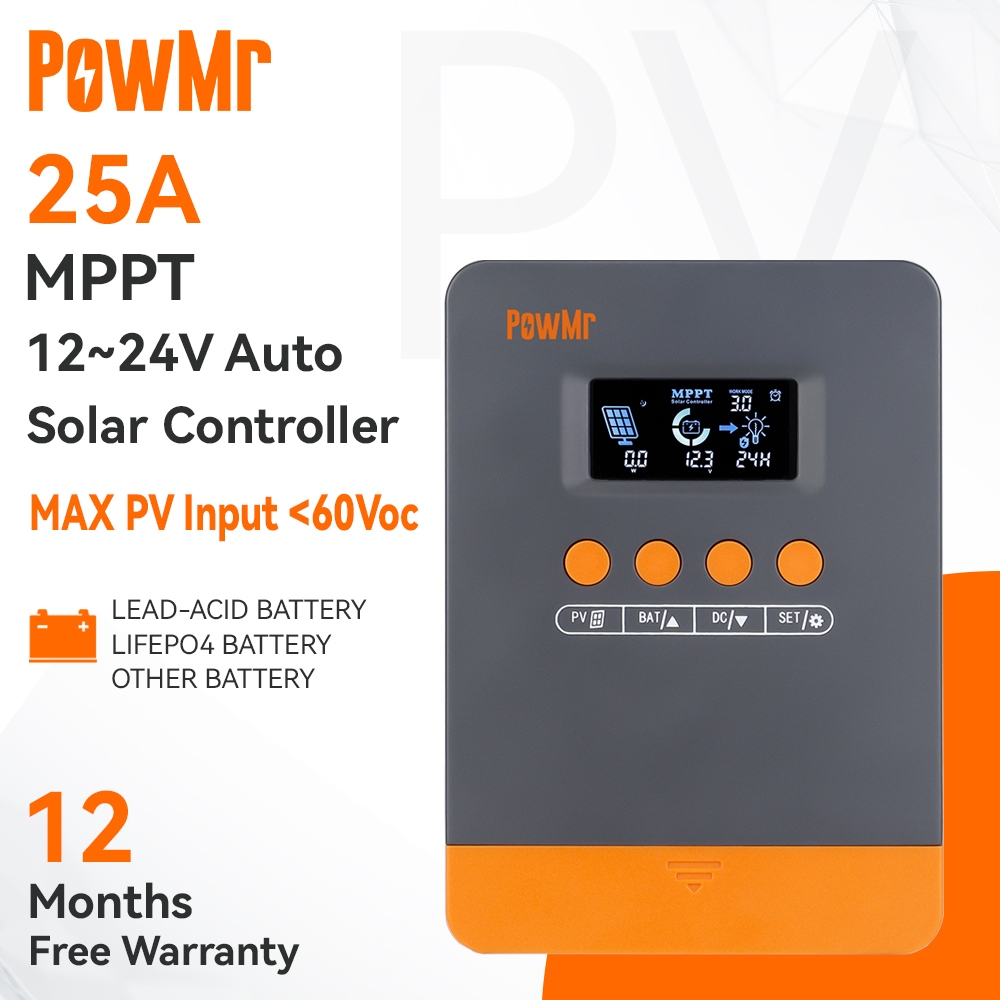 PowMr 25A MPPT Solar Charge Controller 12V 24V With Blacklight LCD PV ...