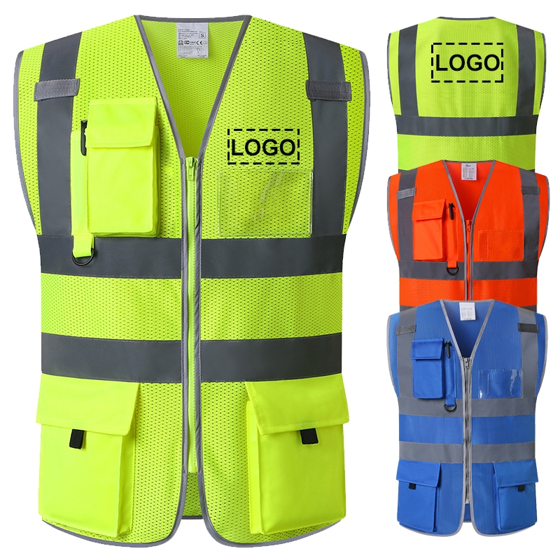 Logo or Text Custom Safety Vest High Visibility Men Mesh Reflective ...