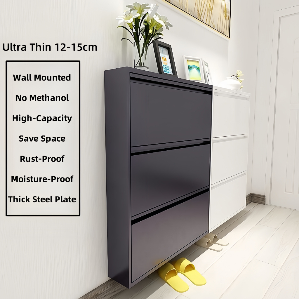Modern Thin Shoe Cabinet Wall Mounted Large Capacity Multi Layer Steel ...