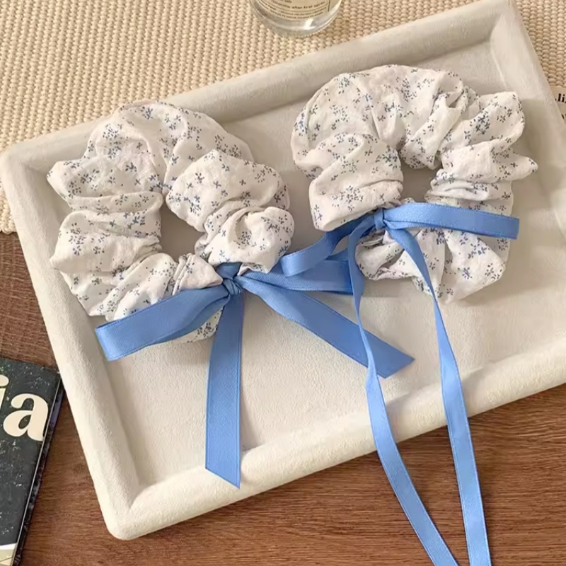 2024 New Sea Salt Blue Floral Large Intestine Hair Ring Female Tie Ball ...