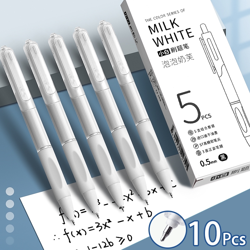 White Gel Pen 0.5mm ST Tip Press Pen Black Ink Retractable Sign Pen ...