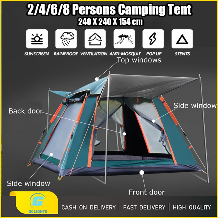 GC 2-8 Person Automatic Tent For Camping Double Layers Waterproof ...