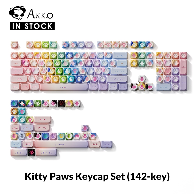 Akko Kitty Paws Keycap Set (142-key), MAO profile PBT Dye-Sub Keycaps ...