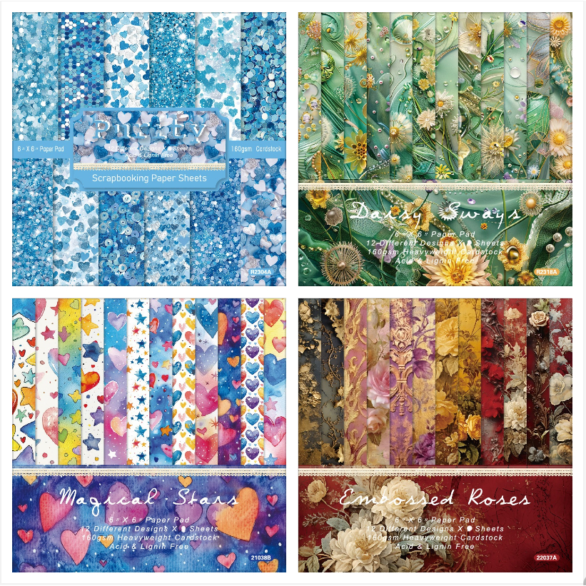 Paper Pack 6"x6" Purity /Roses /Magical stars 12 sheet Art Background Paper Card Making DIY ...