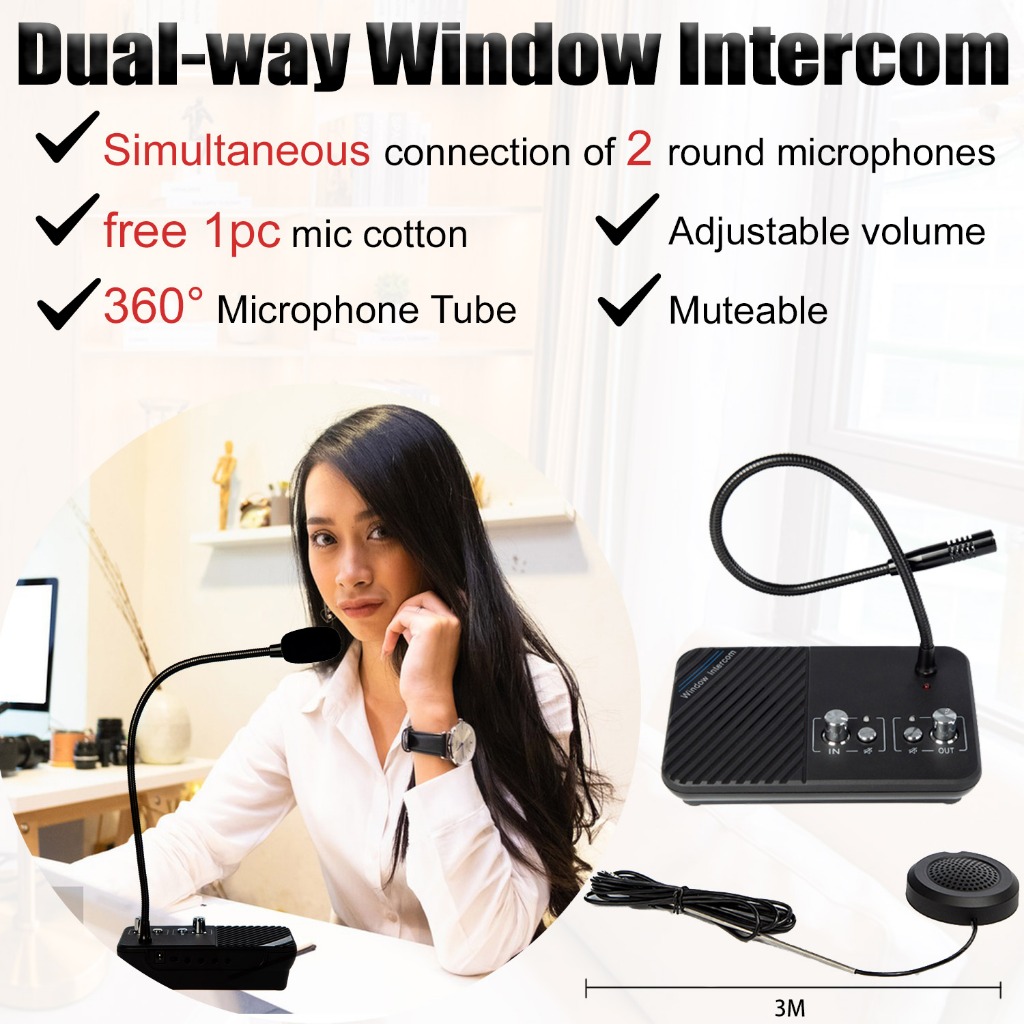Dual Way Window Speaker Intercom Talk Through Glass Window Two Way Mic ...