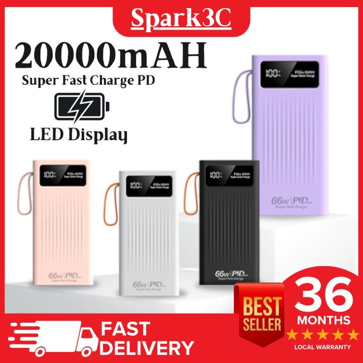 Powerbank 20000mAh Super Fast Charge With 4 Cable Power Bank LED ...