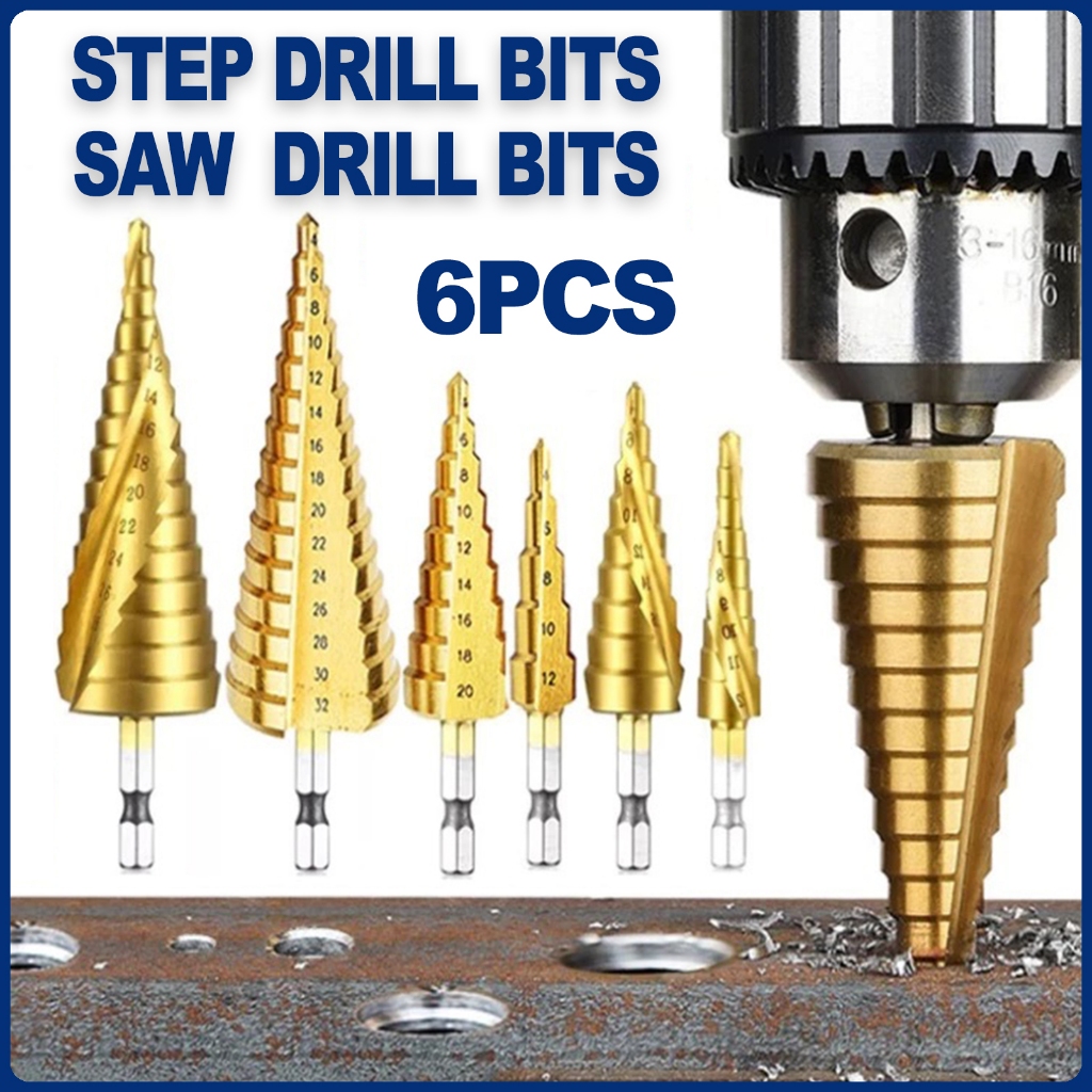 Drill Bit HSS Titanium Coated Hex Shank Step Drill bit set cone hole ...