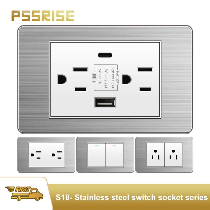 PSSRISE High Quality Wall Switch Socket Outlet Set 15A Flame Retardant ...