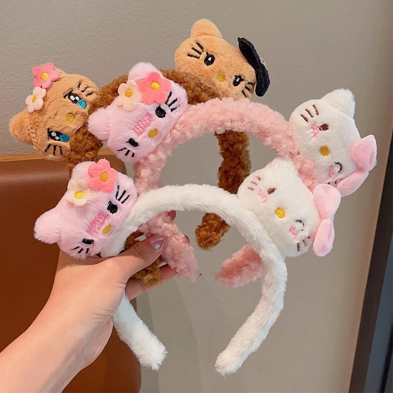Korea pink bear HelloKitty hair bands female ins cute student birthday ...