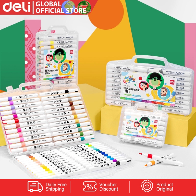 Deli 12/24/36/48 Colors Acrylic Marker Pen Art Painting Pens Waterproof ...