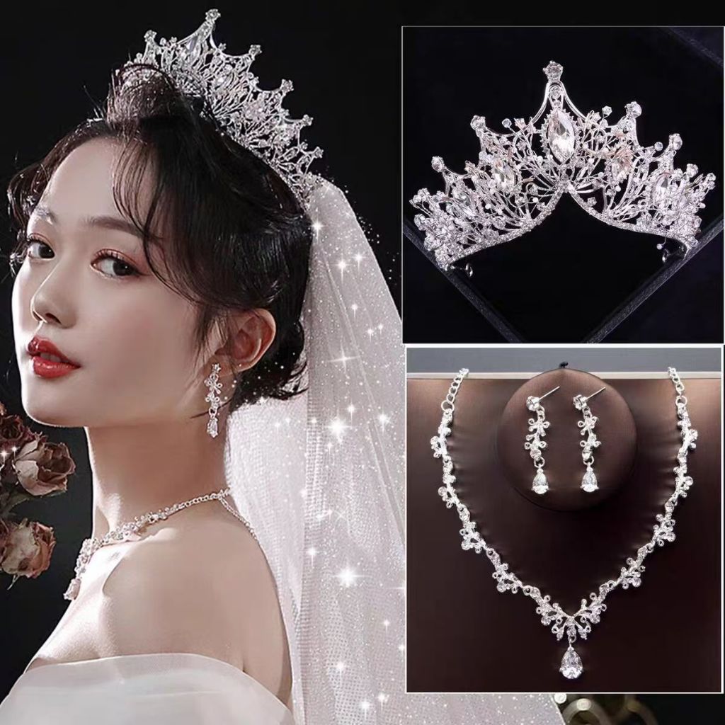 Crystal Leaf Tiara Crown for Women Korean-Inspired Bridal Crown Set ...