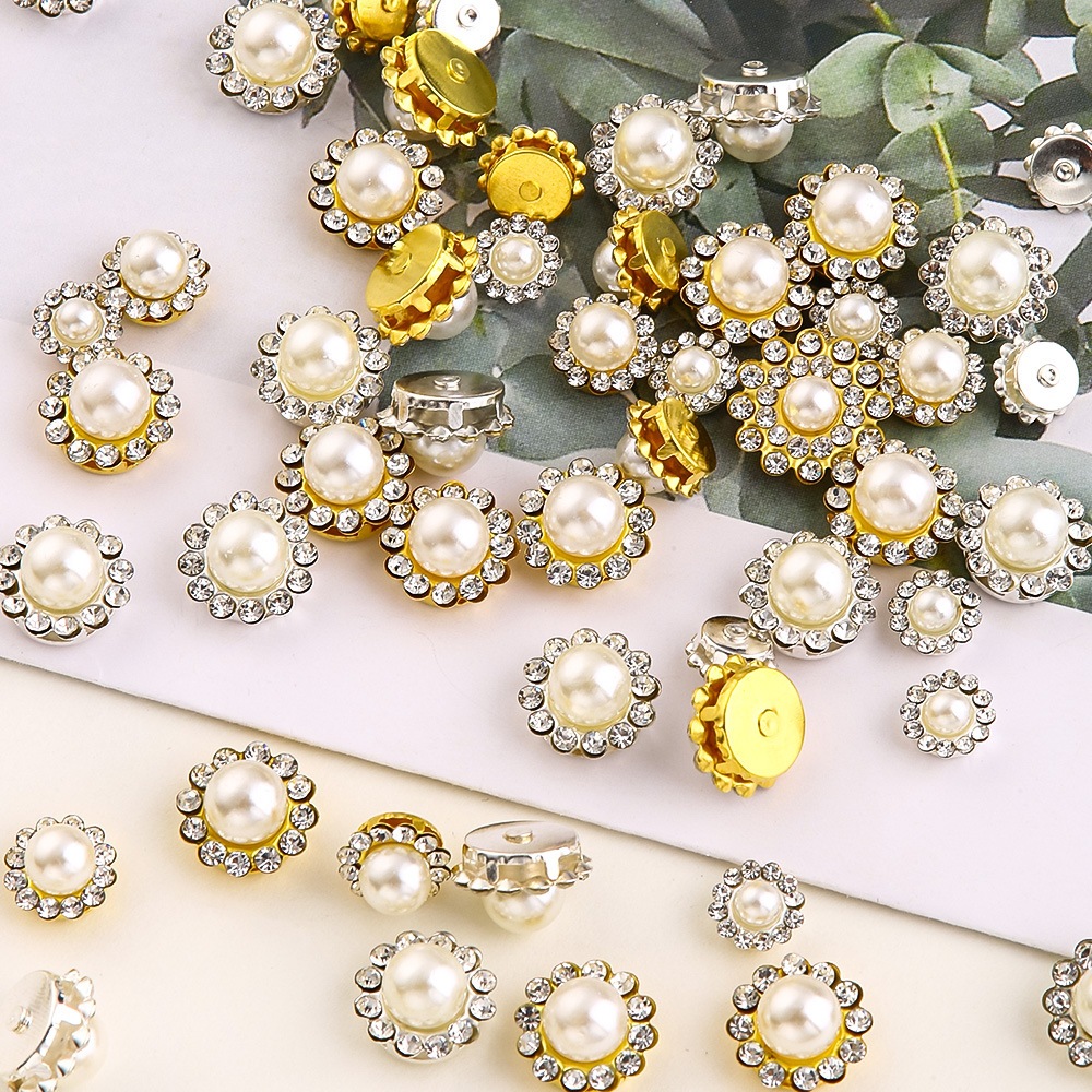 100pcs Rhinestones Flower Buttons With Claw For Sew on Flatback Pearl ...