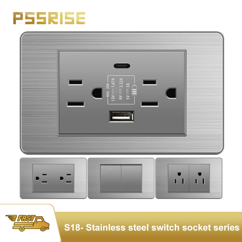 PSSRISE High Quality Wall Switch Socket Outlet Set 15A Flame Retardant ...