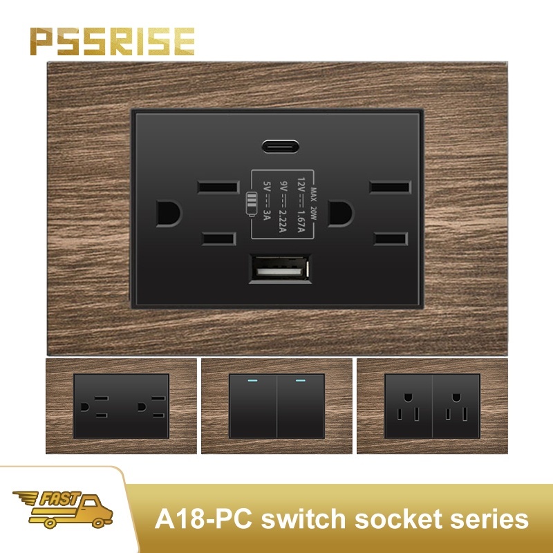 PSSRISE Type 118 15A 110V Wall Switch Socket American Brand Wood Grain ...