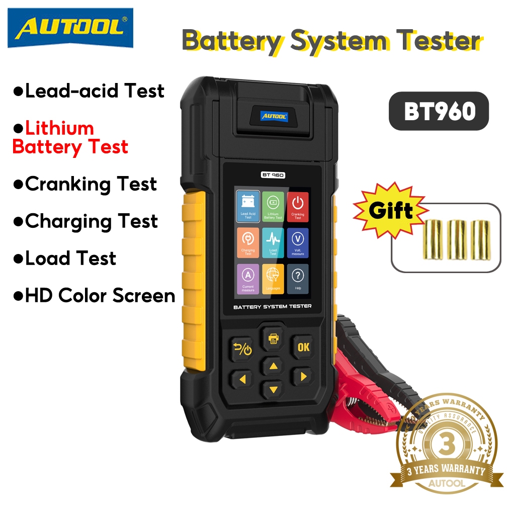 AUTOOL BT960 Battery System Tester 12V 24V Lithium Battery Test Lead ...