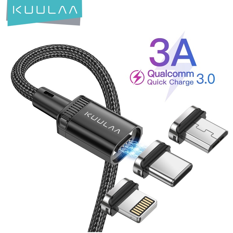 KUULAA 3 in 1 Magnetic Cable Type C USB C 3A Quick Charge Adapter Charger for Smartphone Micro ...