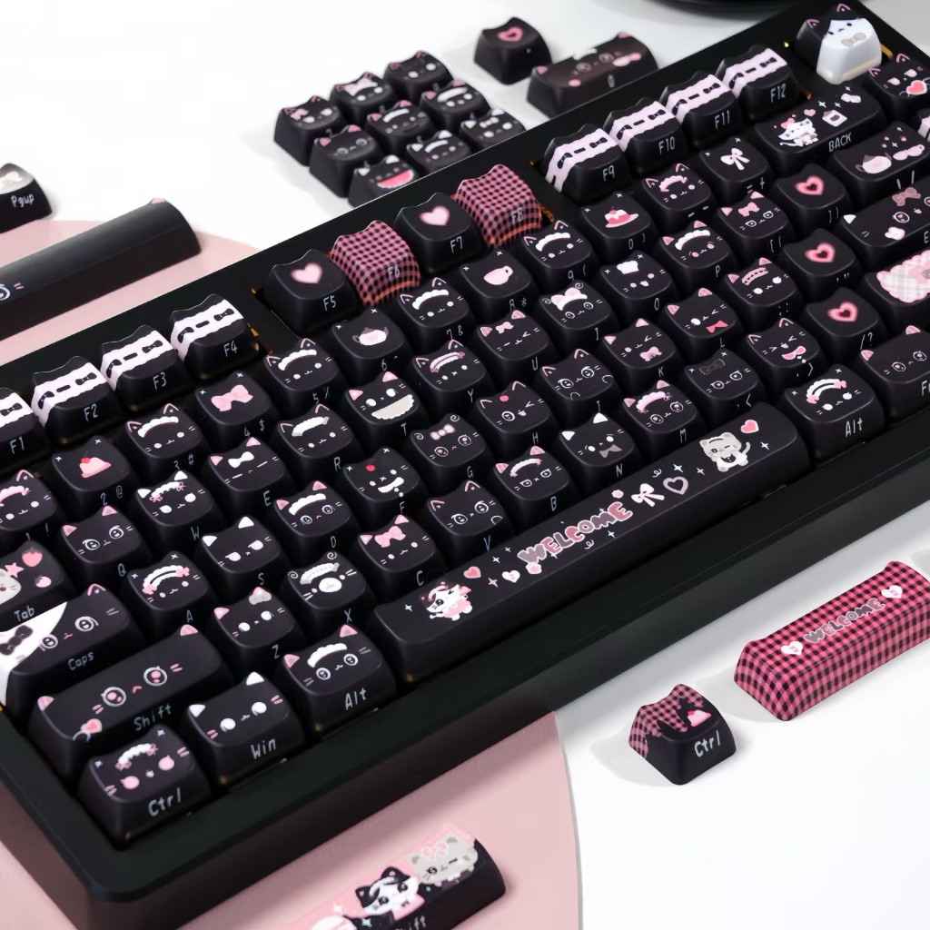 Black/Pink Meow Meow Keycaps 141 Keys MAO Height PBT Material Keycap ...
