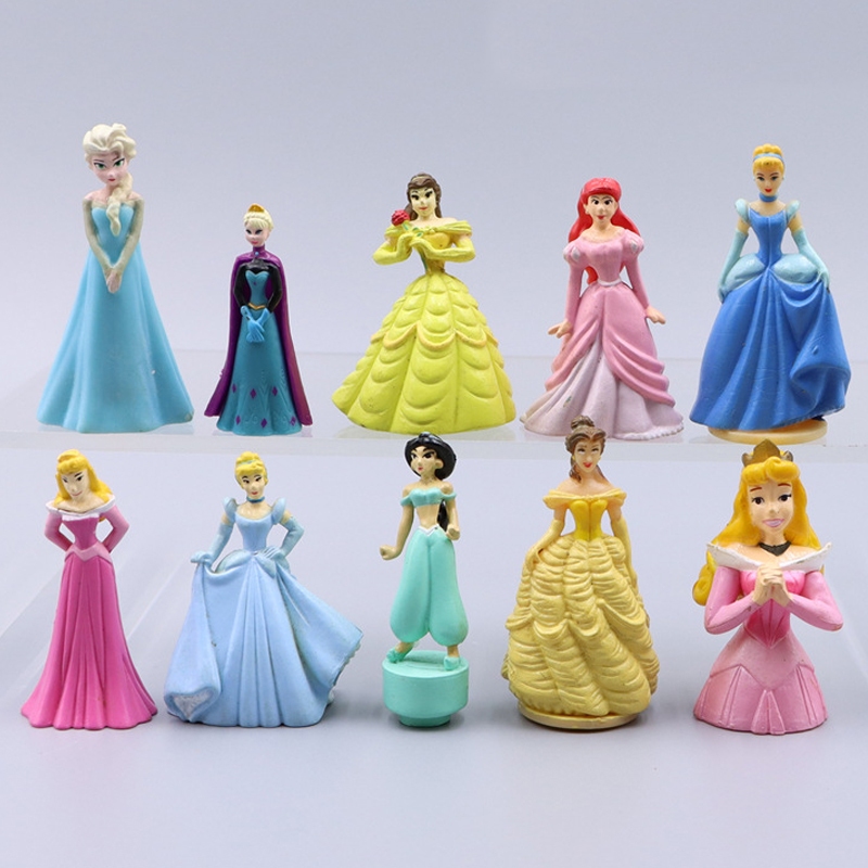 10Pcs/Set 3-5cm Anime Mini Princess Frozen Anna Elsa Jasmine Cinderella ...