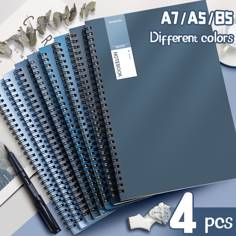 4pcs A5/B5/A7 40/80 Sheets Double Coil Design Notebook Simple Art Style ...