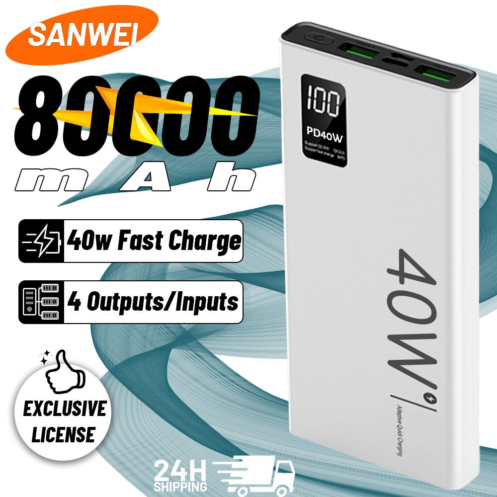 40W Powerbank 80000mah 4 Port PD Fast Charge Power bank PB02 with Free ...
