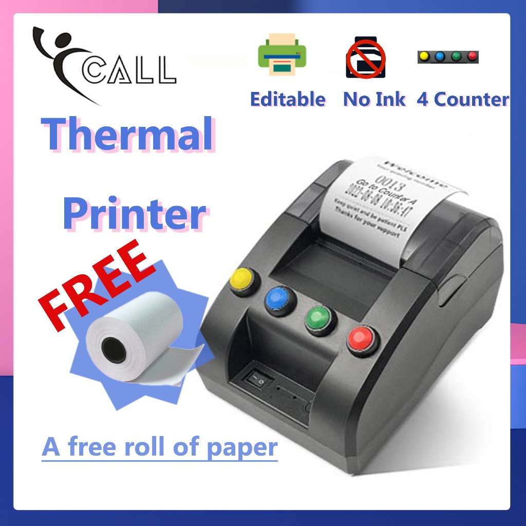 Queue Number Thermal Printer Dispenser for Waiting Number 4 counters ...