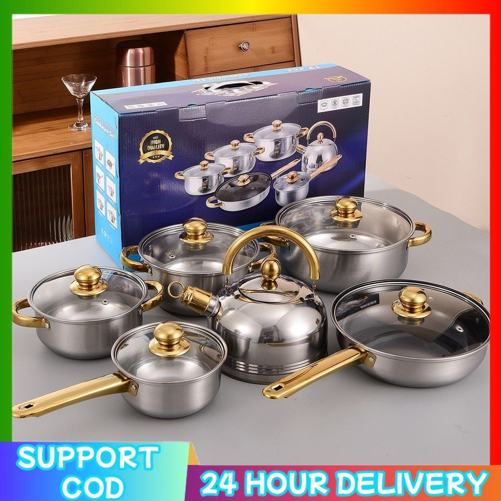 12 PCS Stainless Steel s Casserole Kitchenware Combination Kitchen ...