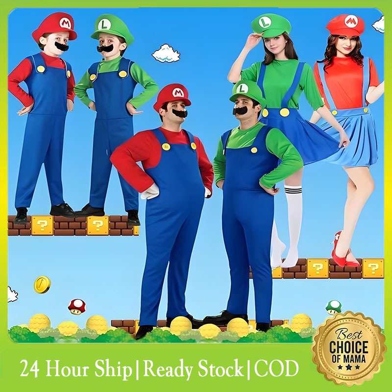 Super Mario cosplay Costume Adult Kids Anime Cos Costume Mario ...