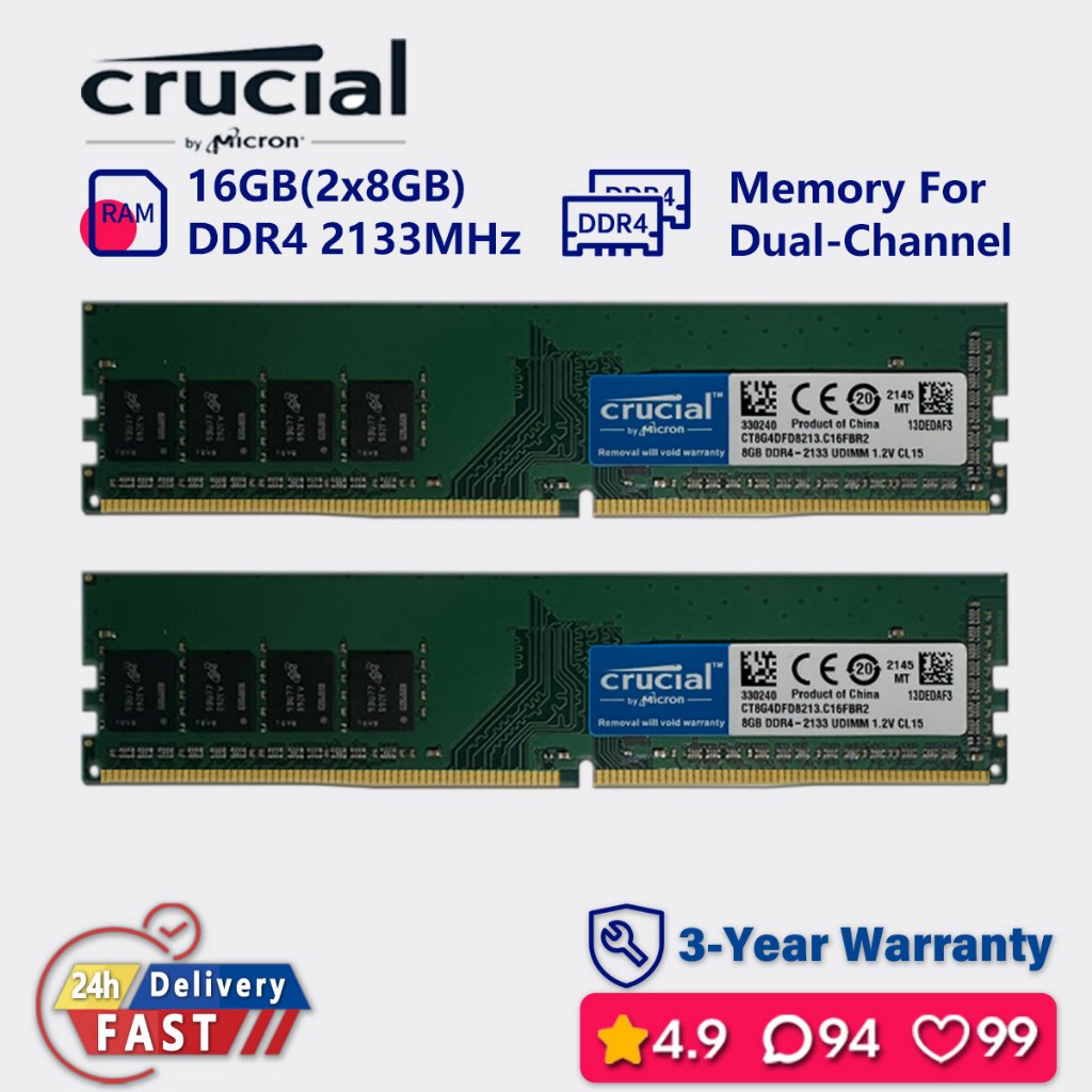 CRUCIAL 16gb 32gb 64gb 2133mhz ddr4 Dual channel Desktop memory Udimm pc4 17000u RAM | Shopee ...