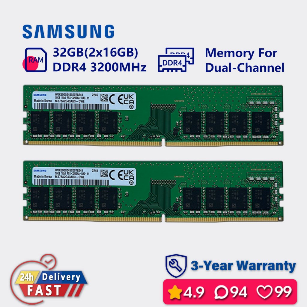 SAMSUNG 16gb 32gb 3200mhz ddr4 Dual channel Desktop memory dimm pc4 ...