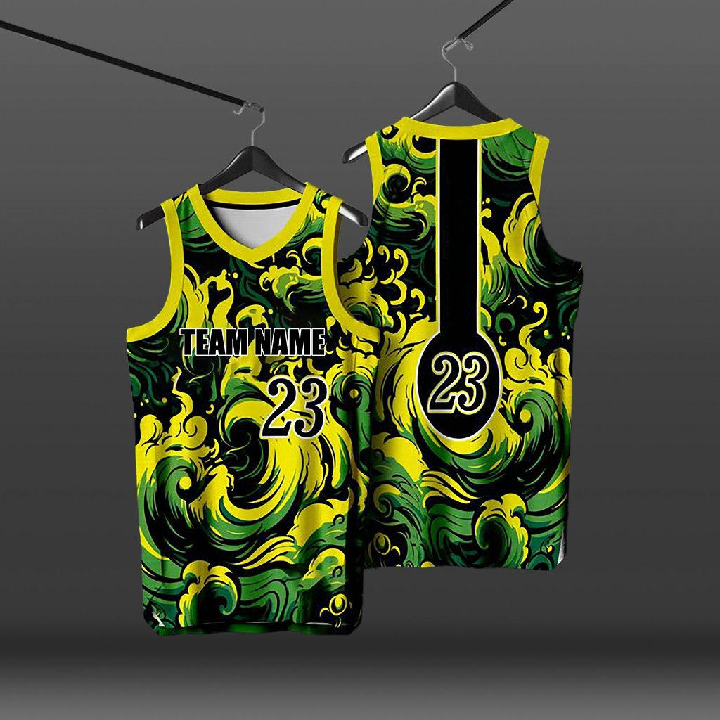 BASKETBALL CONCEPT JERSEY YELLOW GREEN BLACK WAVES COLORWAY BALL ...