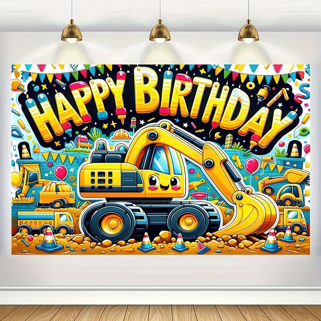 5x3ft Construction Themed Birthday Photography Backdrop Excavator ...
