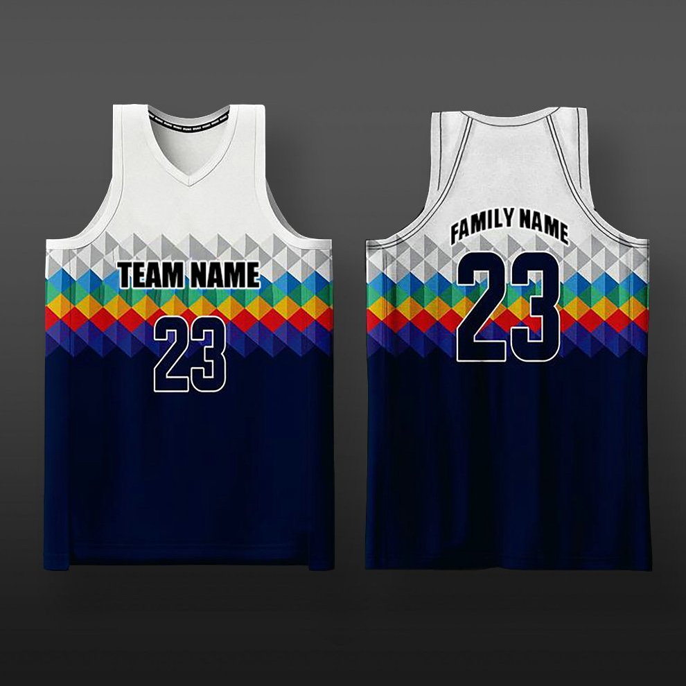 BASKETBALL CONCEPT JERSEY WHITE NAVY BLUE RAINBOW COLORWAY BALL ...