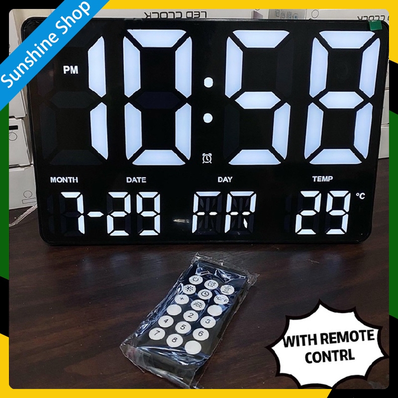 LED LARGE Display Digits With Remote Control Alarm Clock Wall-Hang ...