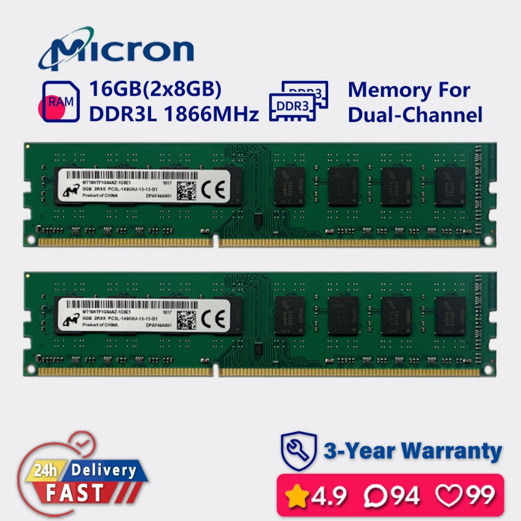 MICRON 16gb 8gb 1866mhz ddr3l Dual Channel Desktop memory dimm pc3l ...