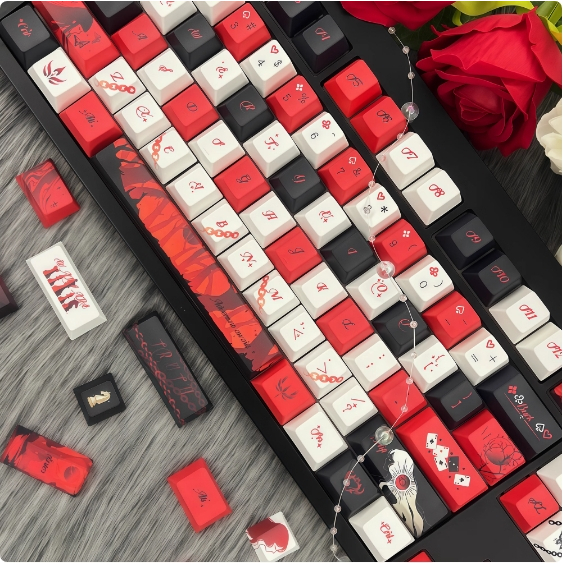 《Double Rose》 Keycap Cherry Profile Red Hand-painted Cartoon Cute PBT ...