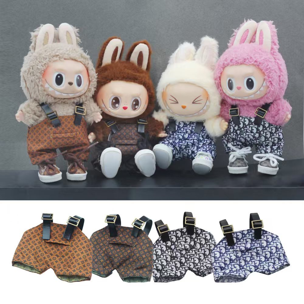 15cm 17cm Labubu V1 V2 clothes suspenders trousers Macaron have a seat ...
