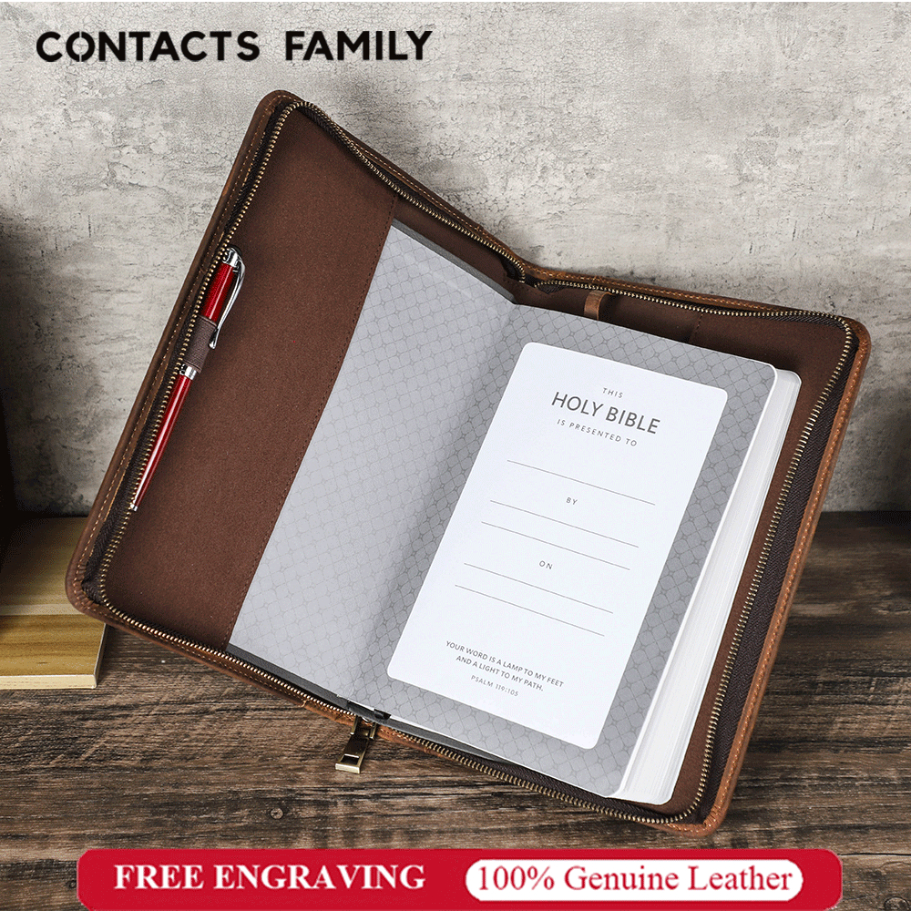 CONTACT'S FAMILY 100% Genuine Leather Book Cover Case Carrying Book Bag ...