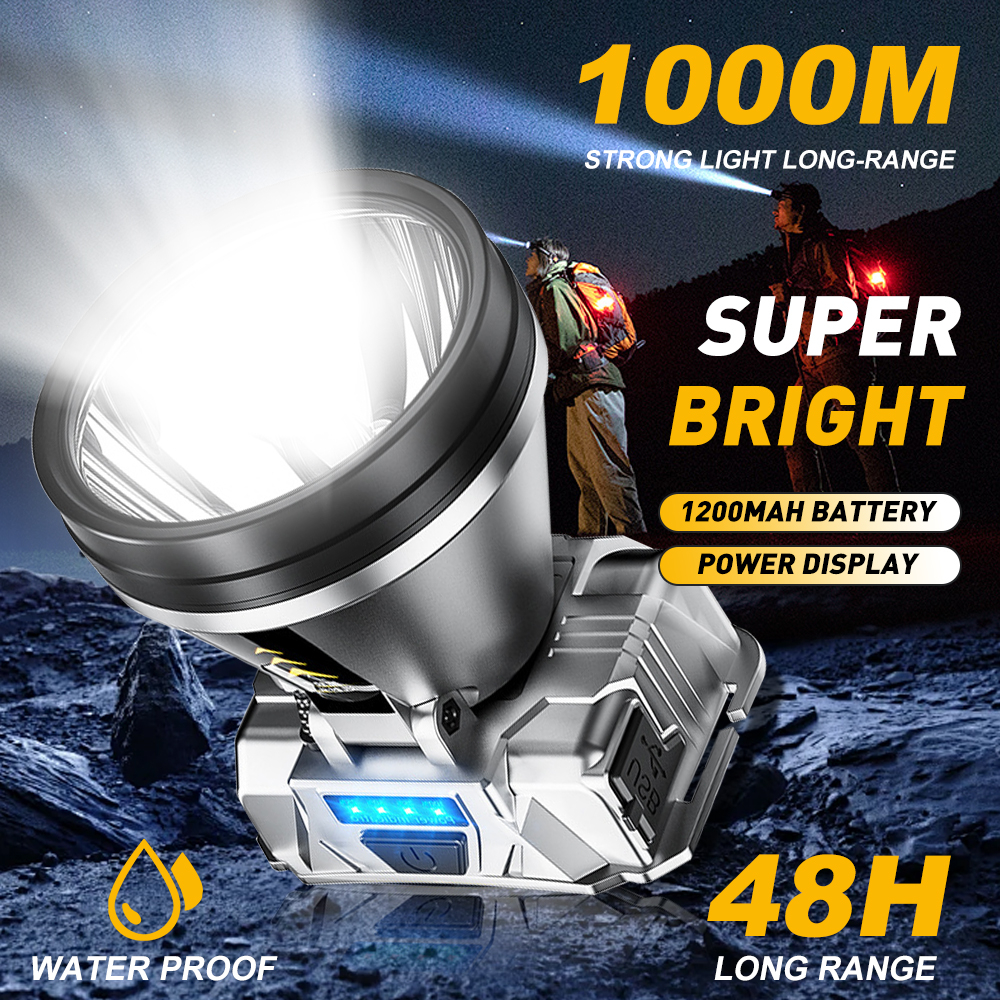 Headlight Flashlight Headlamp Rechargeble Waterproof LED Super Bright Head Light Heavy Duty ...