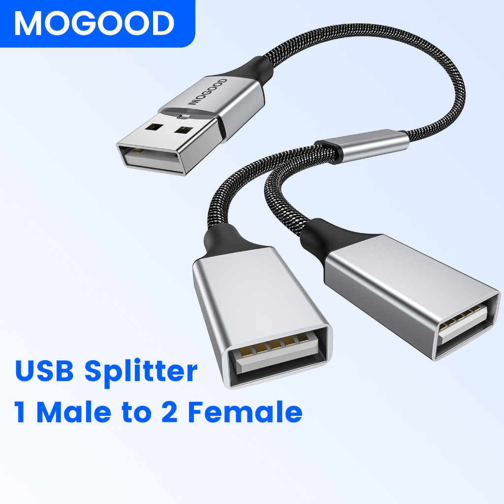 MOGOOD USB Splitter 1 Male to 2 Female, USB Y Splitter 1 to 2 Adapter ...