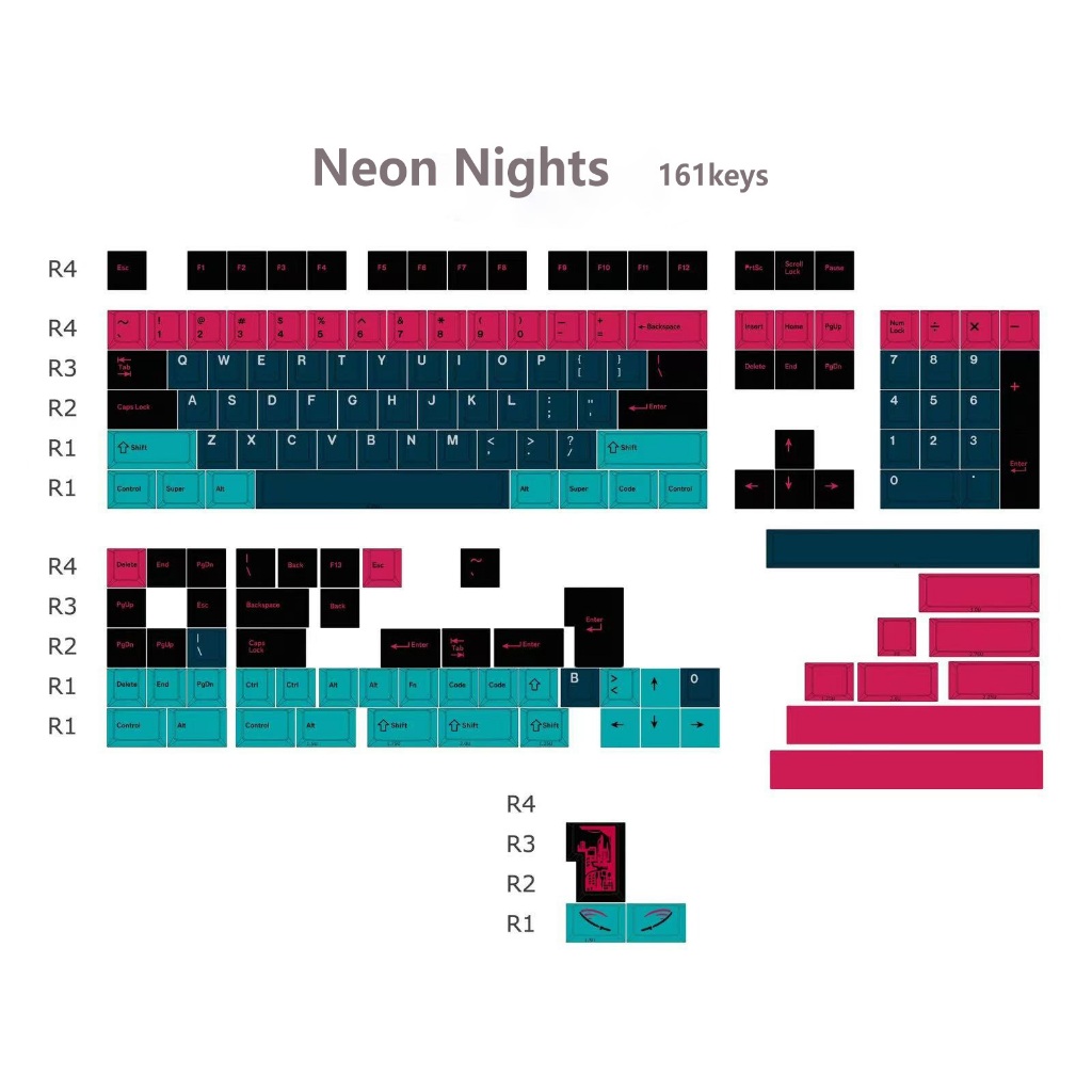 -LW- Neon Nights Key Cap PBT Cherry Profile 161keys Mechanical Keyboard ...