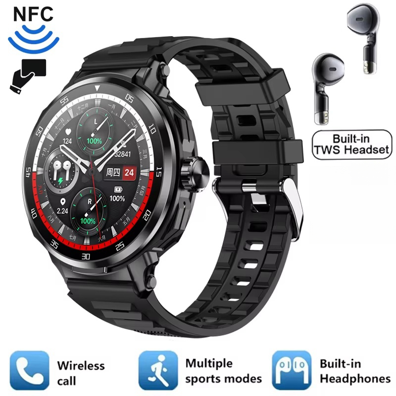 New upgrade 2-in-1 Earphone Smart Watch Men Women NFC Bluetooth Call ...