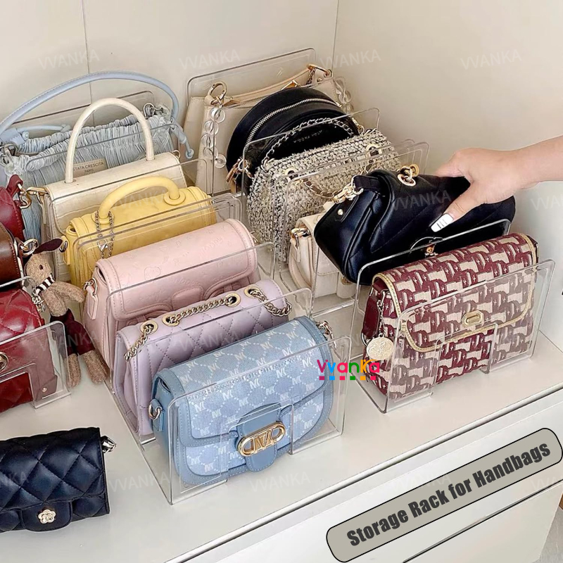 From PH Clear Acrylic Desk Stand Purse Handbag Organizer Clutch Divider ...