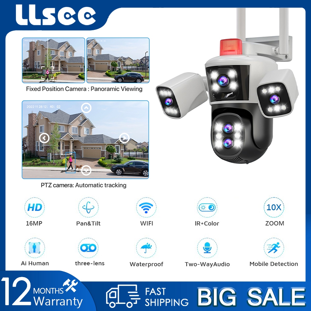 LLSEE 4-lens 3-frame 10X optical zoom wireless CCTV WIFI, IP security camera, 16MP 8K, CCTV ...