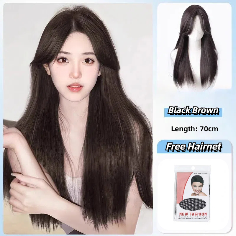 Wigs for Woman Long Hair Natural Full Head Wig Black Long Straight Hair ...