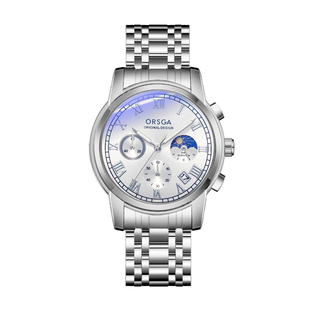 Omega multi-function men's watch solid steel calendar moon phase ...