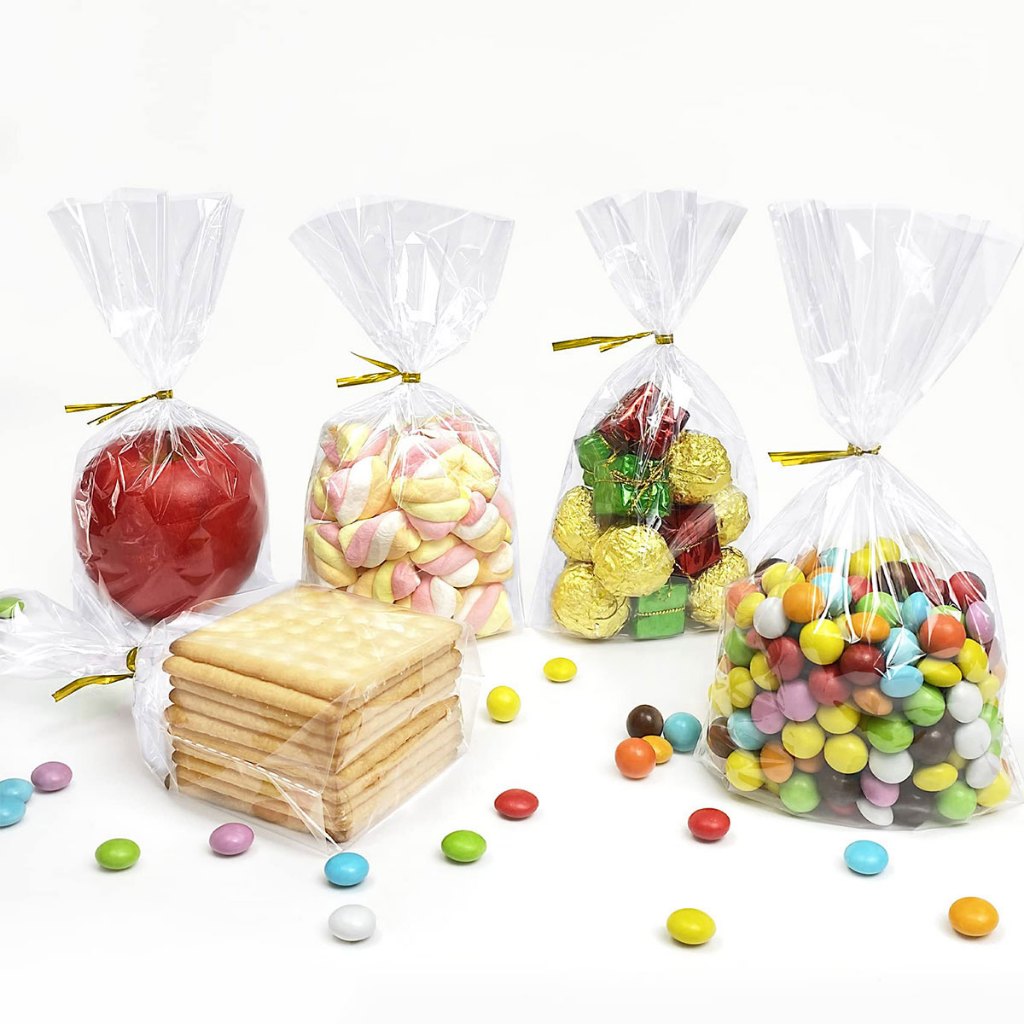 50pcs Cellophane Candy Bag with Ties Transparent Gift Bag Candy Plastic ...