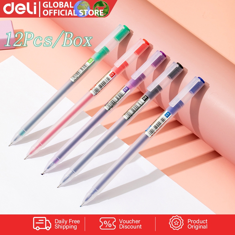 Deli 12Pcs Gel Pen 5 Colors 0.5mm Neutral Pen Bullet Writing Pen ...
